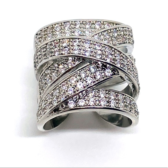 Jewelry | Wide Band Diamond Sterling Silver Statement Ring | Poshmark